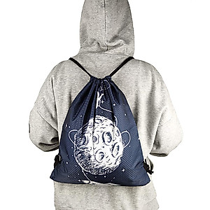 YISHOW Astronaut Spaceship Moon Palnet Unisex Drawstring Backpack Bag Sport Gym Travel Sackpack