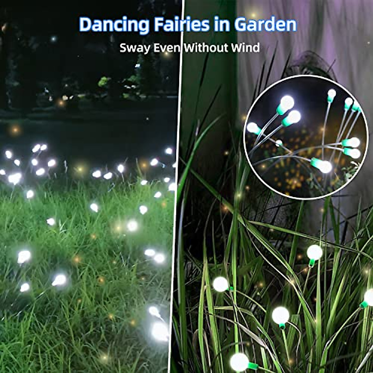 Aluan Firefly Lights Plug in, 2 Pack Garden Decorative Lights Waterproof, Starburst Swaying Outdoor Decorative Lights with 4 Lighting Modes for Garden Patio Flowerbeds Pathway Landscape，Cool White