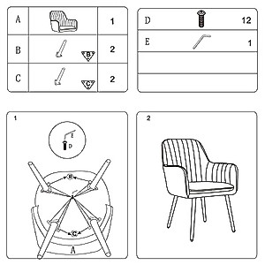 CangLong Furniture Modern Living Dining Room Accent Arm Chairs Club Guest with Gold Metal Legs, Set of 2, Navy Blue