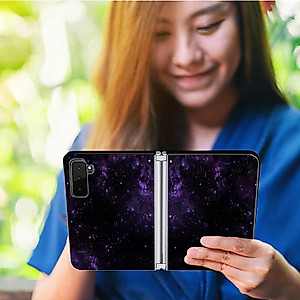 BWEGRHE Purple Galaxy Designed for Microsoft Surface Duo 2 Case, Full Cover Ultra Thin PU Leather Back Hard PC Phone Case for Microsoft Surface Duo 2 2nd 2021