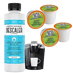 IMPRESA Cleaning and Descaler Kit - 2 Uses Per Bottle Plus 4 Cleaning Cups Compatible with Keurig K-Cup Pod Machines - Made in USA - Universal Descaling Solution and Stain Remover