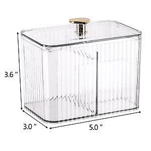 Tbestmax Qtip Holder Dispenser 3-Section Clear Bathroom Organizer Jar 3 Grids Cotton Swab/Pad/Ball Holder Container Cosmetics Storage for Vanity
