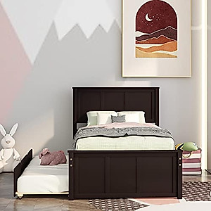 Harper & Bright Designs Twin Bed Frame with Trundle, Kids Platform Twin Bed with Pull Out Trundle,Solid Wood, No Box Spring Needed