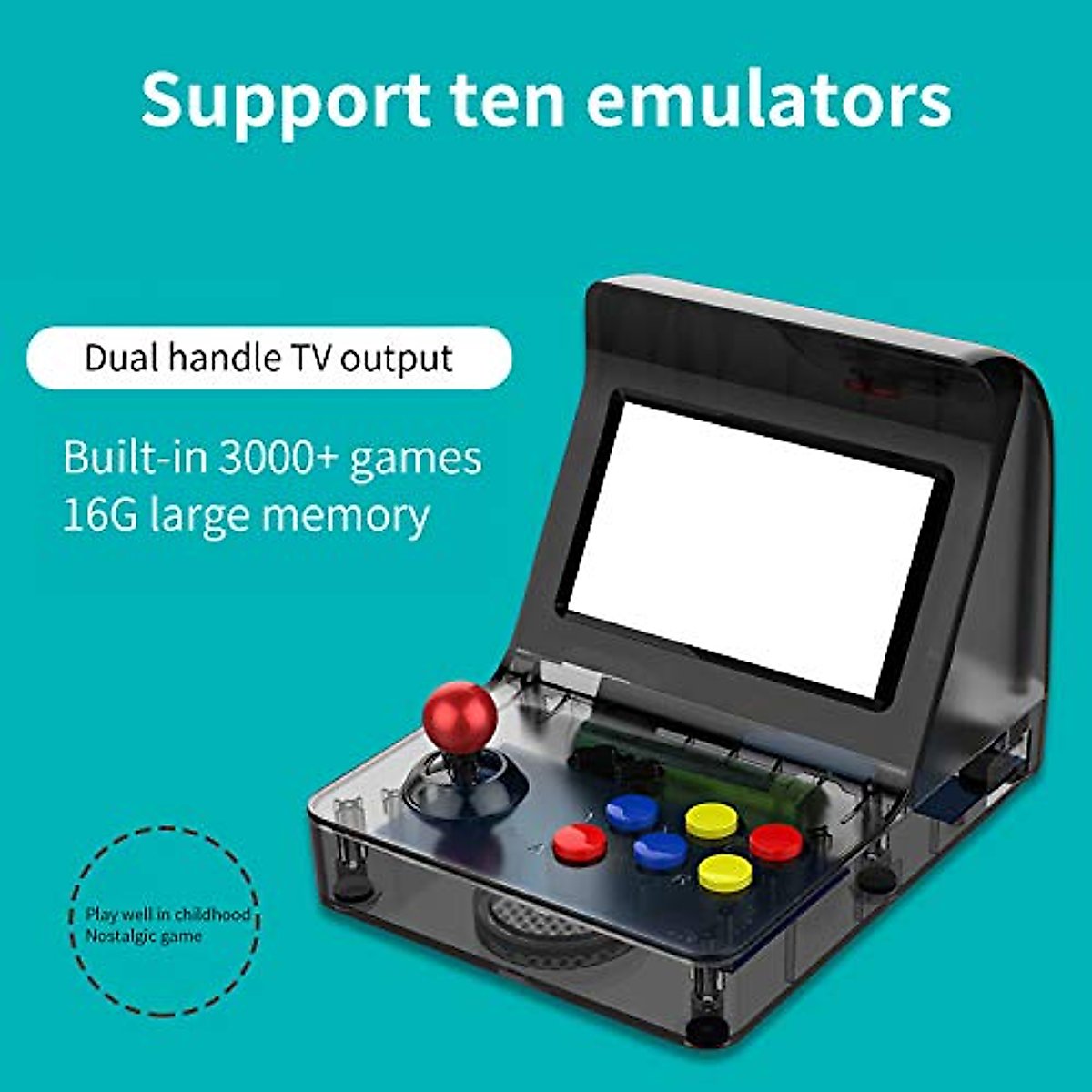 Rocker Arcade Game Console 360 Degrees 4.3inch Colorful Screen Rechargeable Compact Interesting Interactive 3D Game Station Joystick Arcade Device with Two Wired Controller