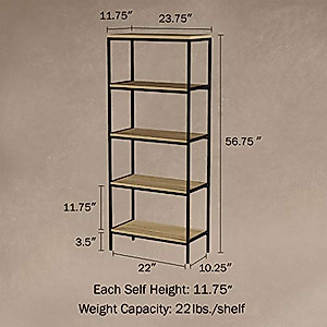Lavish Home 5-Tier Bookshelf-Open Industrial Style Etagere, Black