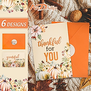 AnyDesign Watercolor Autumn Greeting Cards Bulk 36 Pack Thanksgiving Pumpkin Greeting Cards with Matching Seal Sticker Envelopes Thankful Note Cards for Wedding Baby Shower Birthday Stationery
