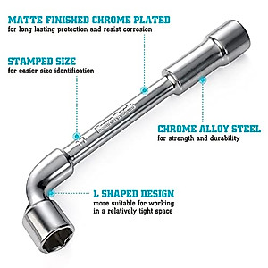 DURATECH L-Type Pipe Perforation Elbow Wrench Set, L Shaped Hex Socket Wrench Set, Metric, 9-Piece, 8-19mm, Chrome Alloy Steel, 6 Point, with Rolling Pouch