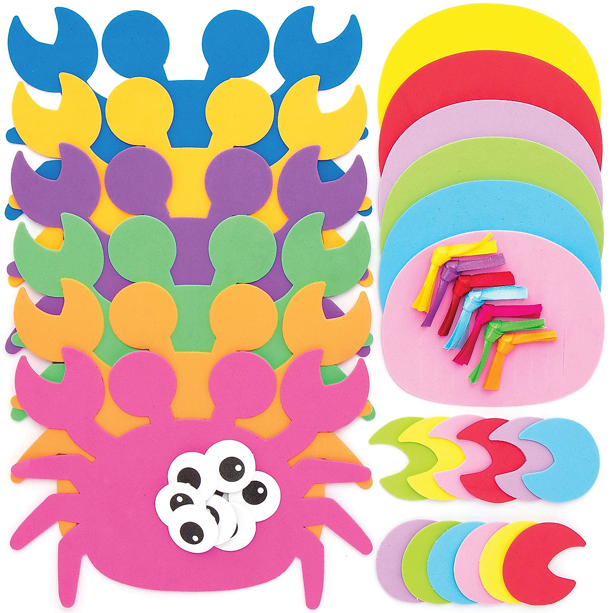 Baker Ross AT890 Crab Weaving Kits for Kids - Pack of 6, Introductory Sewing for Beginners and for Children's Arts and Crafts Projects