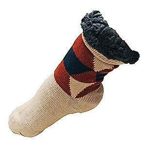 Mens Christmas Snowflakes Argyle Thick Knit Sherpa Fleece Lined Thermal Fuzzy Slipper Socks Size 10-13 (Khaki/Blue Red)