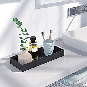 VeyFey Bamboo Drawer Organizer, Stackable Utensil Organizer for Kitchen, Black Silverware Tray for Drawer 15" x 6" x 2" Set of 2