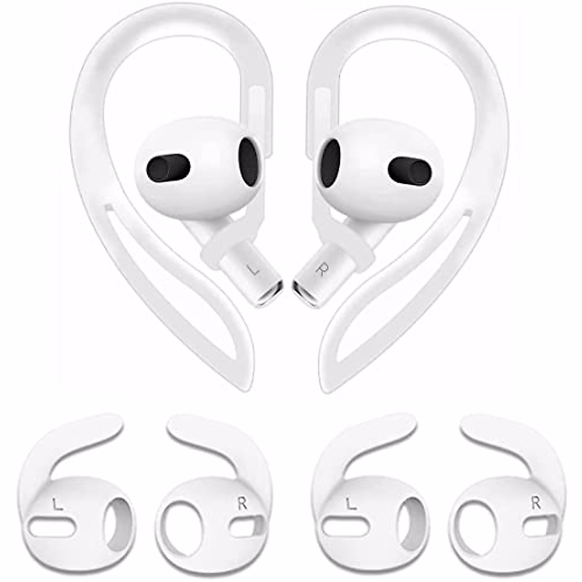 Rqker Sport Ear Hooks & Ear Tips Compatible with AirPods 3 2021, 1 Pairs Anti Lost Soft Silicone Rotatable Adjustable Earhook & 2 Pairs Anti Slip Sport Ear Tips Compatible with AirPods 3, 1C2S White