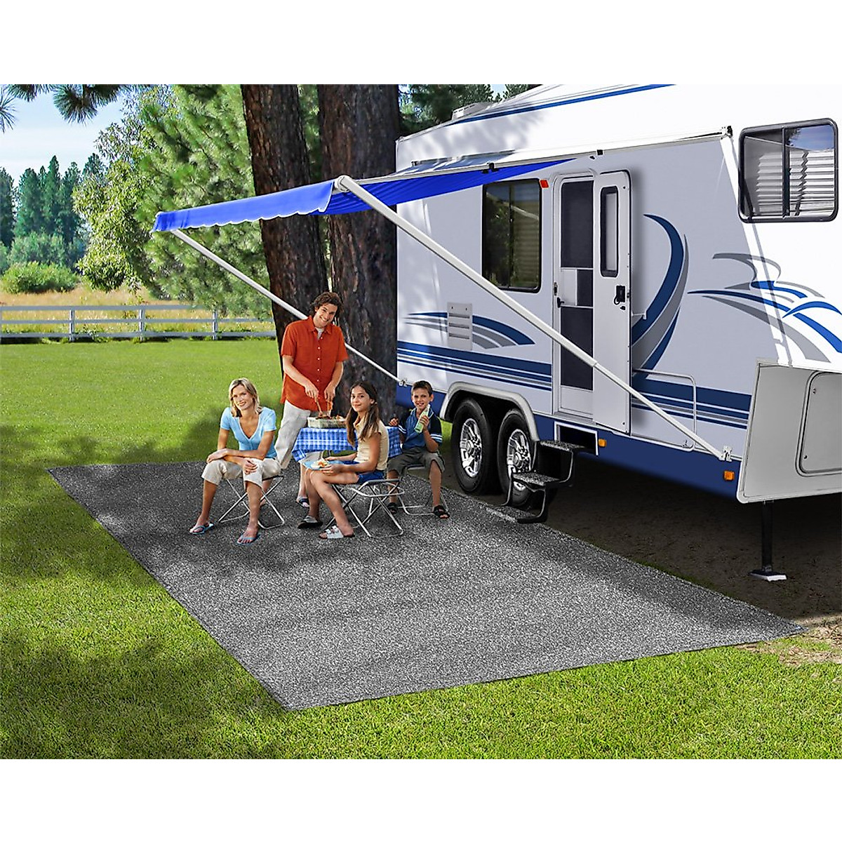 Prest-O-Fit Patio Rug Stone Gray 6 Ft. x 15 Ft Patio Rug Stakes - Pack of 6 Silver