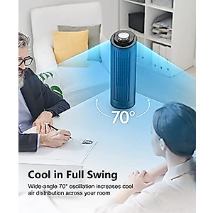 Cofeow Tower Fan, 2023 New Portable Electric Desk Fan, 70°Oscillating, 20ft/s Quiet Cooling, 13 Inch, Standing Table Fan with 3 Modes, Bladeless fan for Bedroom, for Office Desktop Deep Black