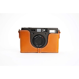 Contax T3 Case, BolinUS Handmade Genuine Real Leather Half Camera Case Bag Cover for Contax T3 Camera with Hand Strap (Yellow)
