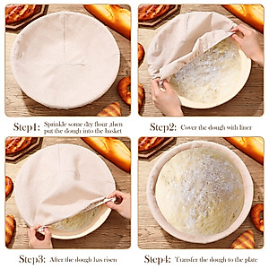 Set of 4 11.8" Bread Proofing Basket Round Sourdough Proofing Basket Bread Proofing Bowls for Rising and Baking Dough Proofing Rising Rattan Basket and Linen Liner Cloth for Home Bakers