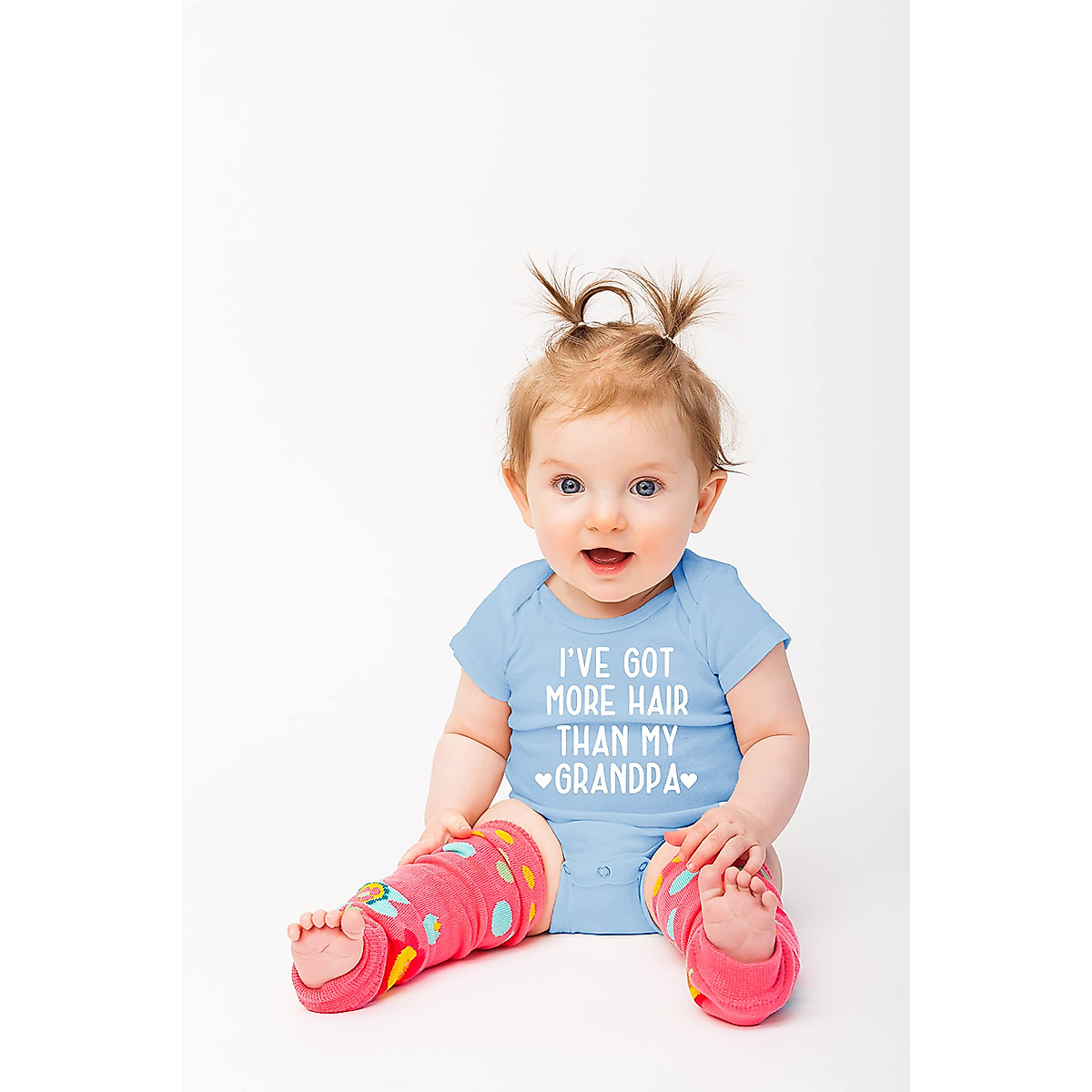Belle Homie I've Got More Hair Than My Grandpa - Funny Baby Essentials Bodysuit - Cute Baby Girl Clothes (12 Months, Light Blue)