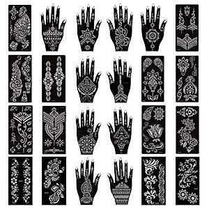 Xmasir Pack of 24 Sheets Henna Tattoo Stencil Kit/Temporary Tattoo Templates,Self-Adhesive Indian Arabian Tattoo Sticker for Body Paint New Designs