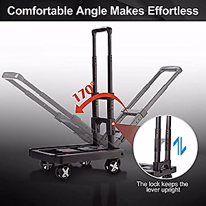 GtIiFmTe Folding Hand Truck, Lightweight Hand Truck Dolly Foldable,Luggage cart with 4 Rotate Wheels, Utility Cart with Adjustable Handle,Collapsible Dolly for Moving Travel Shopping Airport Office