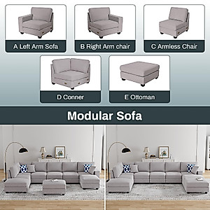 L Lengend Vansen Modular Sectional Sofa U Shaped Sofa Couch with Ottoman Modern Reversible Corner Sectional Couch for Living Room (Light Grey, U Shaped Sofa-4)