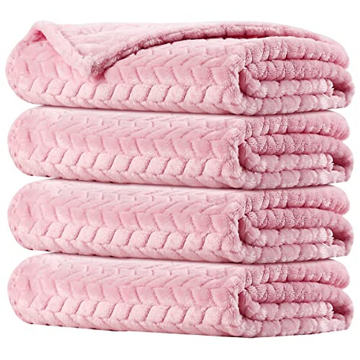 4 Pcs Baby Blanket Flannel, Cozy Throw Blanket for Newborn Infant Toddler Soft Warm Fleece Plush Sherpa Blanket Receiving Baby Blanket for Crib Stroller (Light Pink, 24 x 32 Inch)