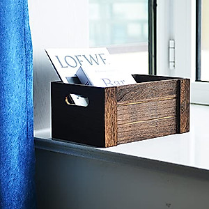 REVOLUMINI Decorative Wooden Crate,Set of 4 Rectangle Storage Boxes, Nesting Storage Crates with Handles,Crates for Storage,Wooden Storage Bins (Brown)