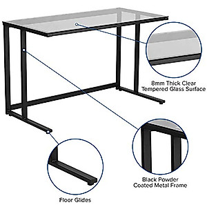 Flash Furniture Singleton Glass Desk with Black Pedestal Metal Frame