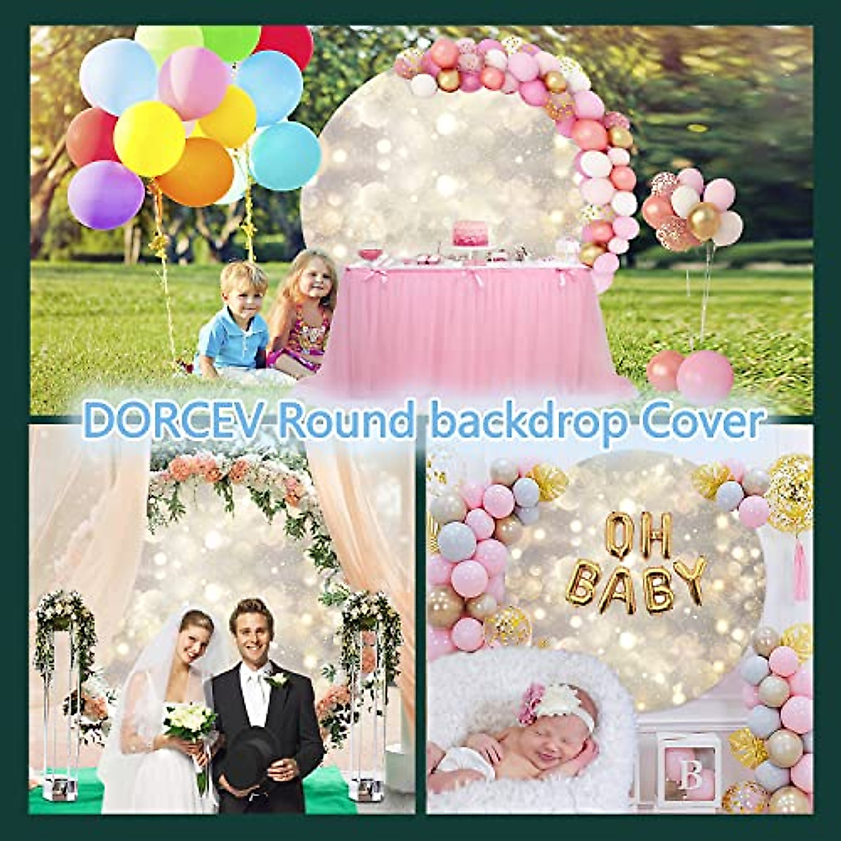 DORCEV Diameter 6.5ft Gentleman Tuxedo Round Backdrop Black and White Suit Bow Tie Botton Gold Glitter Black Curtain Pattern Photography Background for Father's Day Baby Boy Shower