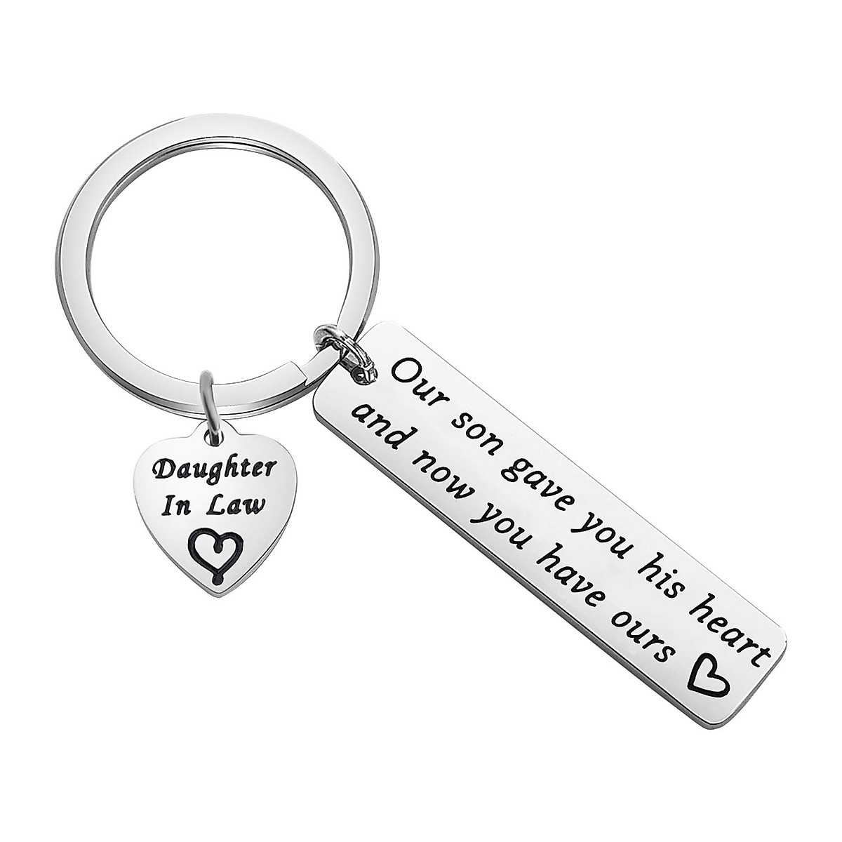 MYOSPARK Daughter in Law Keychain Our Son Gave You His Heart Daughter In Law Gift For Wedding Day Keepsake Gift (Our Son Gave You His Heart)