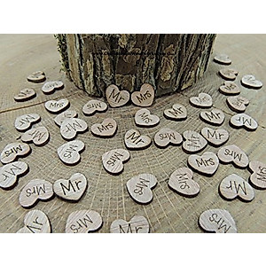 100 Mr Mrs Wooden Hearts - Wood Table Confetti, Embellishments, Scatters, Invitations, Table Decor, Rustic Weddings and Events