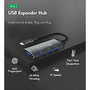 Wausee USB 3.0 Hub Type C 4-Port Splitter, Docking Station,Expander Adapter,Dongle (4 in 1) for Notebook PC,Laptop,Computer,MacBook, Mac Pro/mini, iMac, Surface Pro, XPS,Flash Driver, Mobile HDD(Grey)
