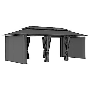 ADUH 236.2"x117.3"x106.3" Gazebo with Curtains Anthracite Easy to Assemble for Outdoor Backyard Gardens