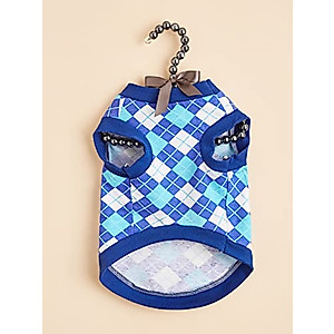 QWINEE Geometric Pattern Dog Tank Top Soft Stretchy Sleeveless Cat Puppy Vest for Small Medium and Large Dogs Cats Kitten Blue XS