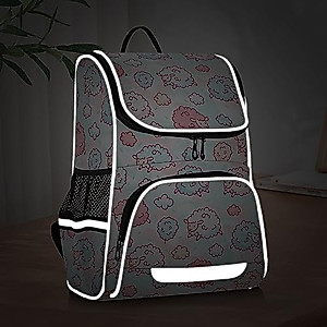 Sletend Backpack Cute Sheep and Cotton Candy School Backpack Travel Hiking Large Capacity Causal Daypack Bookbag Laptop Schoolbag with Reflective Tape for Boys Girls Adults