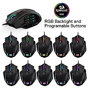 Redragon M908 Impact RGB LED MMO Mouse with Side Buttons Optical Wired Gaming Mouse with 12,400DPI, High Precision, 20 Programmable Mouse Buttons