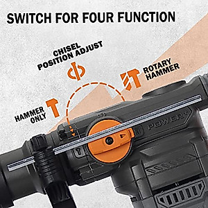 KSEIBI Variable Speed Rotary Hammer Drill 1-1/4 inch, SDS Plus Demolition Hammer for Concrete Drill 13Amp, 4 Functions Reduced Vibration System