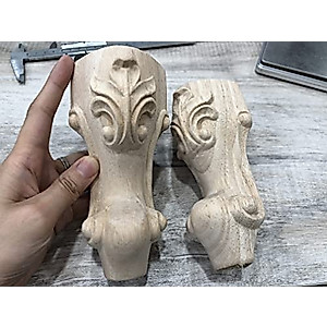 Tsnamay 5.9" Rubber Solid Wood Unfinished Furniture Legs Replacement Sofa Couch Chair,European Flower Carving Table Cabinet Furniture Wood Legs Set of 4