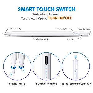 Stylus Pen for iPad with Palm Rejection& Fast Charge, Apple Pencil Compatible with (2018-2023) Apple iPad Pro (11/12.9 Inch),iPad Air 3/4/5,iPad10/9/8/7/6, iPad Mini 5/6