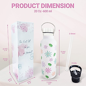 Stainless Steel Water Bottles – Insulated Bottles - Water Bottle with Straw - 2 Lids -1 Gift Box - 20 Oz - air up Water Bottle - Hot/Cold - Gift for her - Preppy Stuff (Flowers)