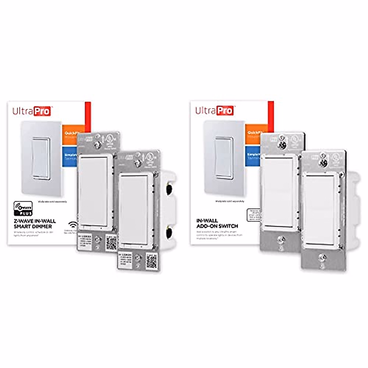 UltraPro Z-Wave in-Wall Rocker Smart Dimmer 2-Pack + UltraPro Z-Wave in-Wall Rocker Add-On Switch 2-Pack