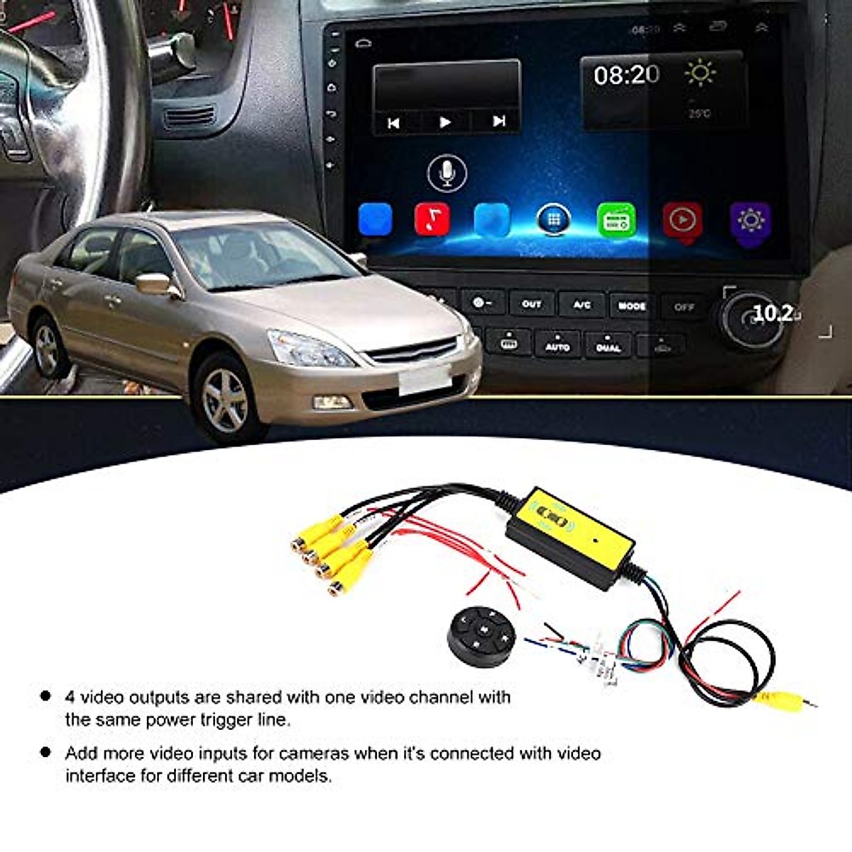 Video Switcher, Intelligent Car Video Switcher Converter 4 Input 1 Output Switch Video System Auto Parts Car Accessories
