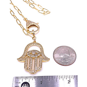 LESLIE BOULES Stunning Gold Hamsa Hand Necklace for Women 18K Gold Plated Chain Fashion Jewelry