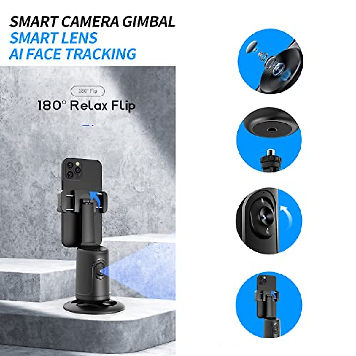 RIEIEK auto recognizes and Tracks Mobile Phone tripods, intelligently rotates 360-degree Shooting Phone Stand, and Does not Require APP to Start Gestures with one-Click Facial Tracking Gimbal