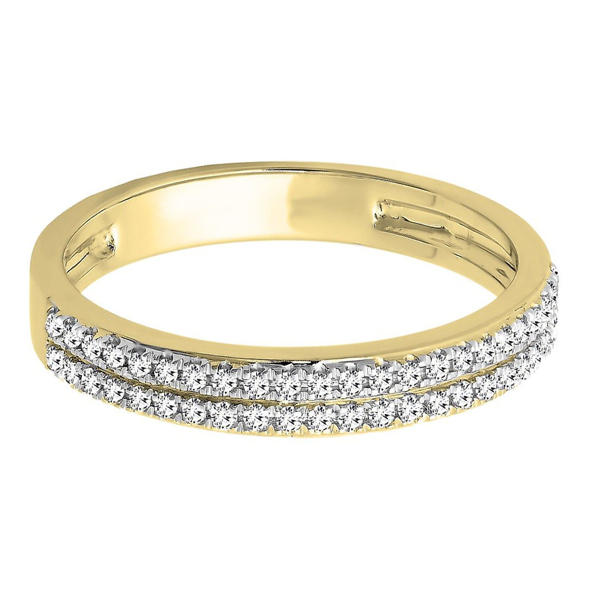 Dazzlingrock Collection 0.20 Carat (ctw) 10K Round Diamond Ladies Double Row Wedding Band 1/5 CT, Yellow Gold, Size 5