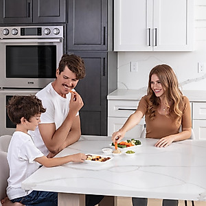 FAMHH 8 Inch Appetizer Plates Set with Dipping Cups for Serving, Desserts, Salads – Chip-Resistant, Porcelain, Rectangular Dinner Plates – Free of Plastic & Lead – 6 Small, White Dinner Plates & Cups