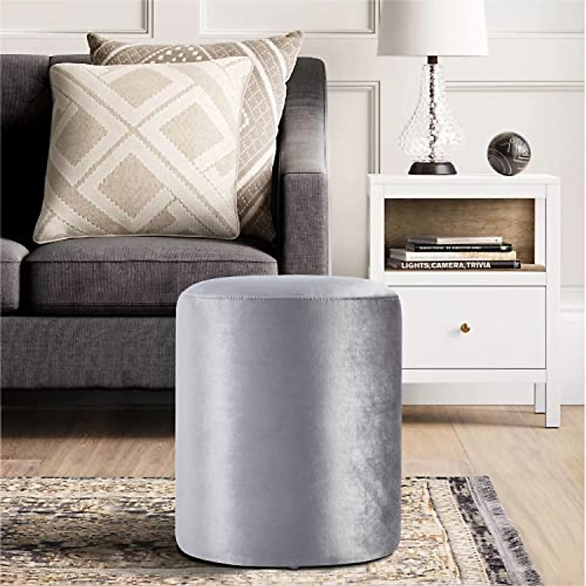 Get Set Style Modern Round Ottoman with Soft Padded Seat, Multifunctional Vanity Chairs for Makeup, Upholstered Footrest Stool Ottoman Foot Stool for Living Room, Bedroom
