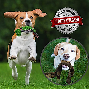 Large Dog Toys Set of 3 Plush Stuffingless Animals 24 Inches - Skunk/Wolf Squeaky Toys - Duck Squeaky w/ Crinkle Body and Rope for Tug. Rubber Ball for Aggressive Chewers Medium/Large Dogs + Carry Bag