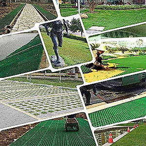 YUEWO Gravel Driveway Grid 1.9” Depth Flat-Interlocked Permeable Grass Pavers HDPE Green Plastic Shed Base for Parking Lot, Garden, Fire Lanes Cover 11 Sf.(1 Sm), 4 Pack