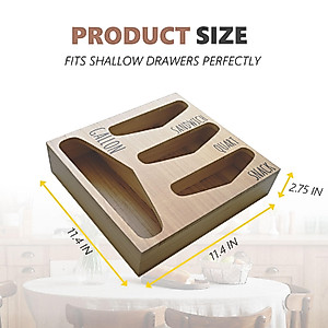Ziplock Bag Storage Organizer, Wood Kitchen Food Baggie Dispenser Box for Drawer, Compatible with Most Brands Gallon Bag, Quart Bag, Sandwich Bag, Snack Bag