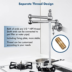 Cinwiny Polished Chrome Pot Filler Faucet Wall Mount Classical Folding Stretchable Stainless Steel Kitchen Restaurant Sink Faucet with Double Joint Swing Arm 1 Hole 2 Handle Commercial