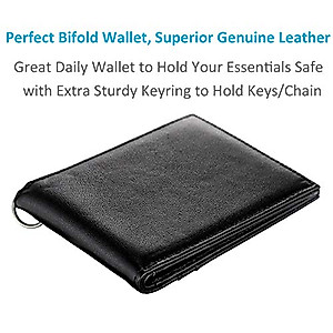 UTreers Bifold Wallets for Men Card Genuine Leather Front Pocket Wallet with Keychain Ring